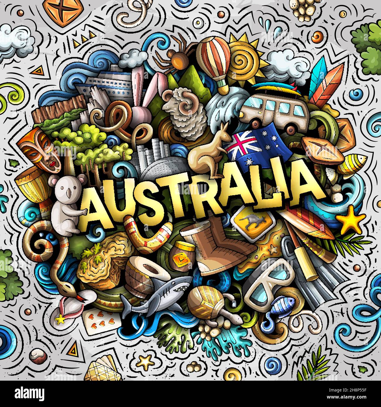 Australia hand drawn cartoon doodle illustration. Funny local design ...