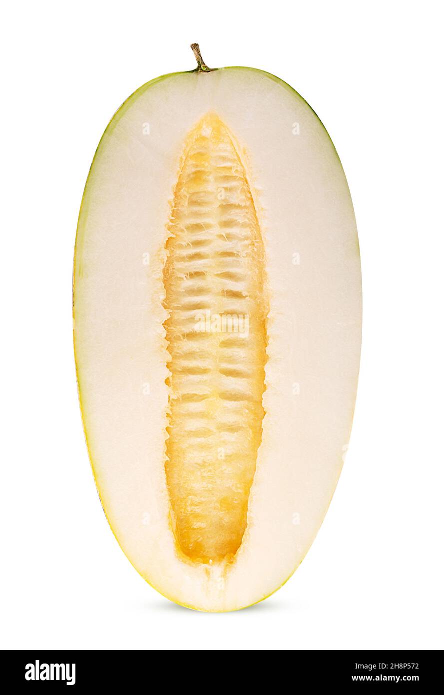 Asian yellow melon cut in half isolated on white background. Clipping ...