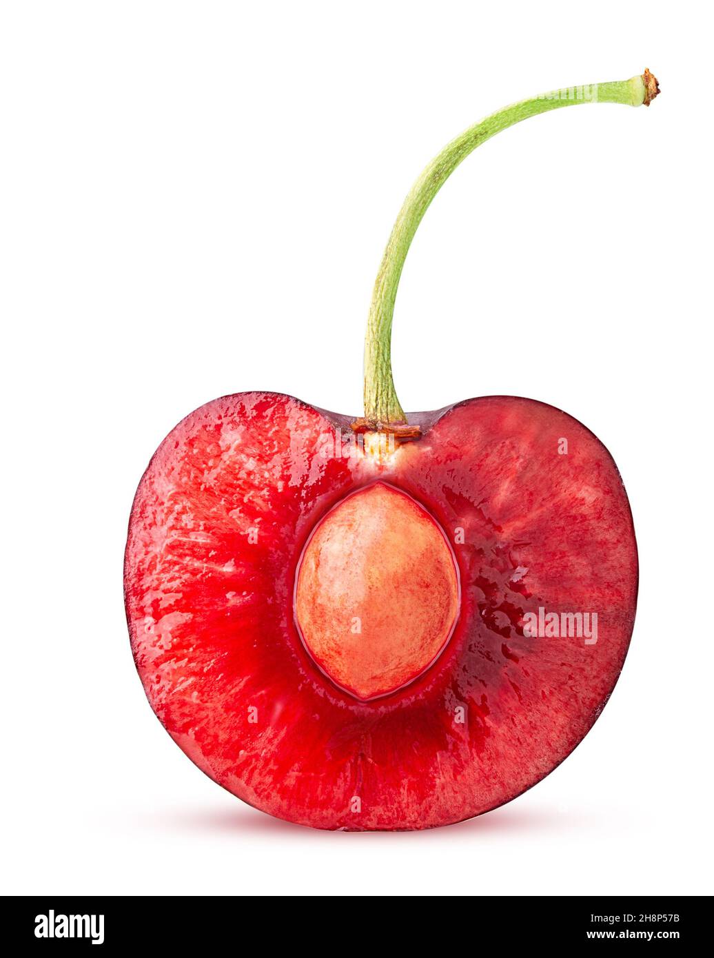 Sweet cherry berry cut in half with bone isolated on white background ...