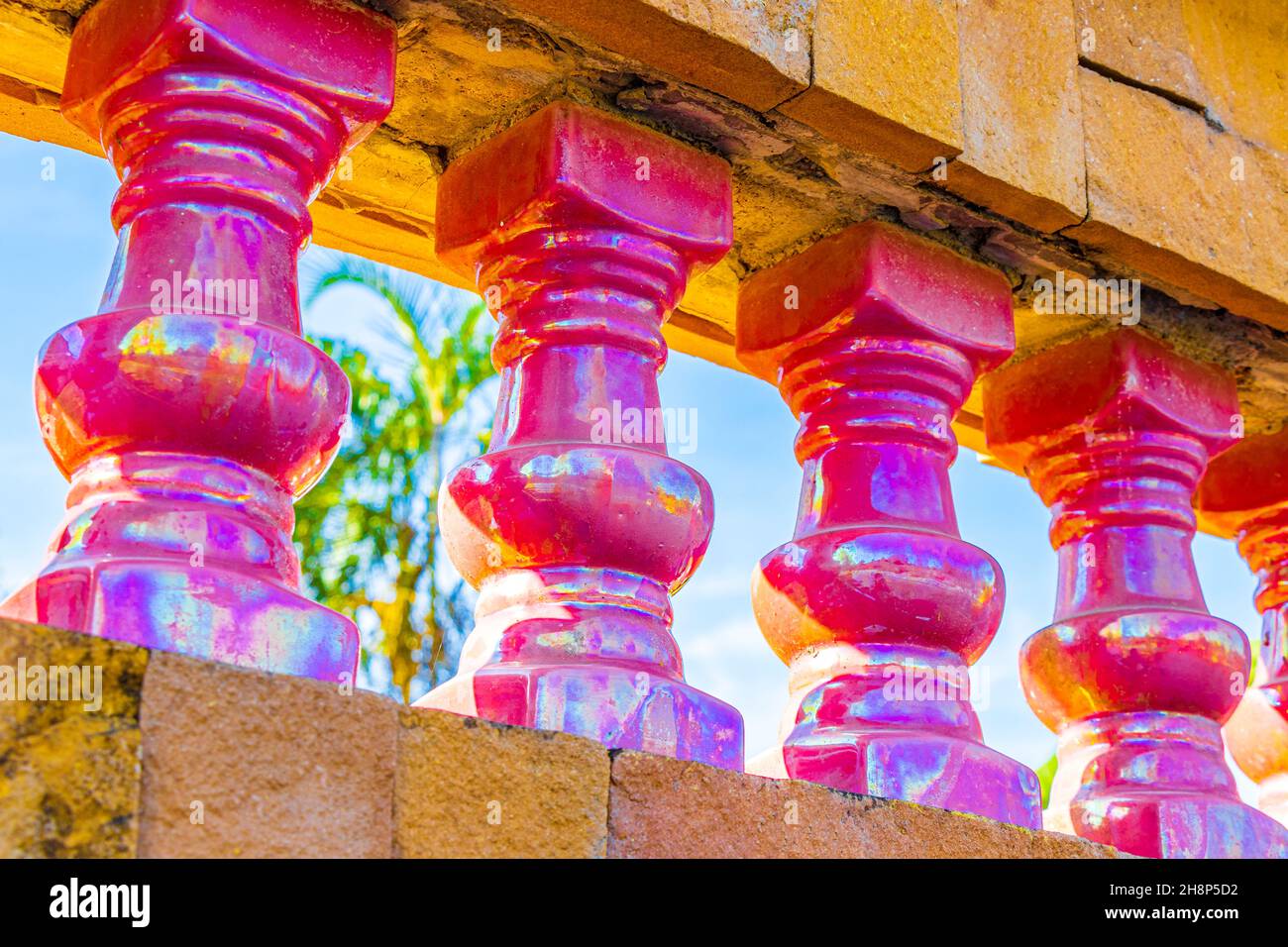 Beautiful colorful golden architecture details Pink columns in Wat ...