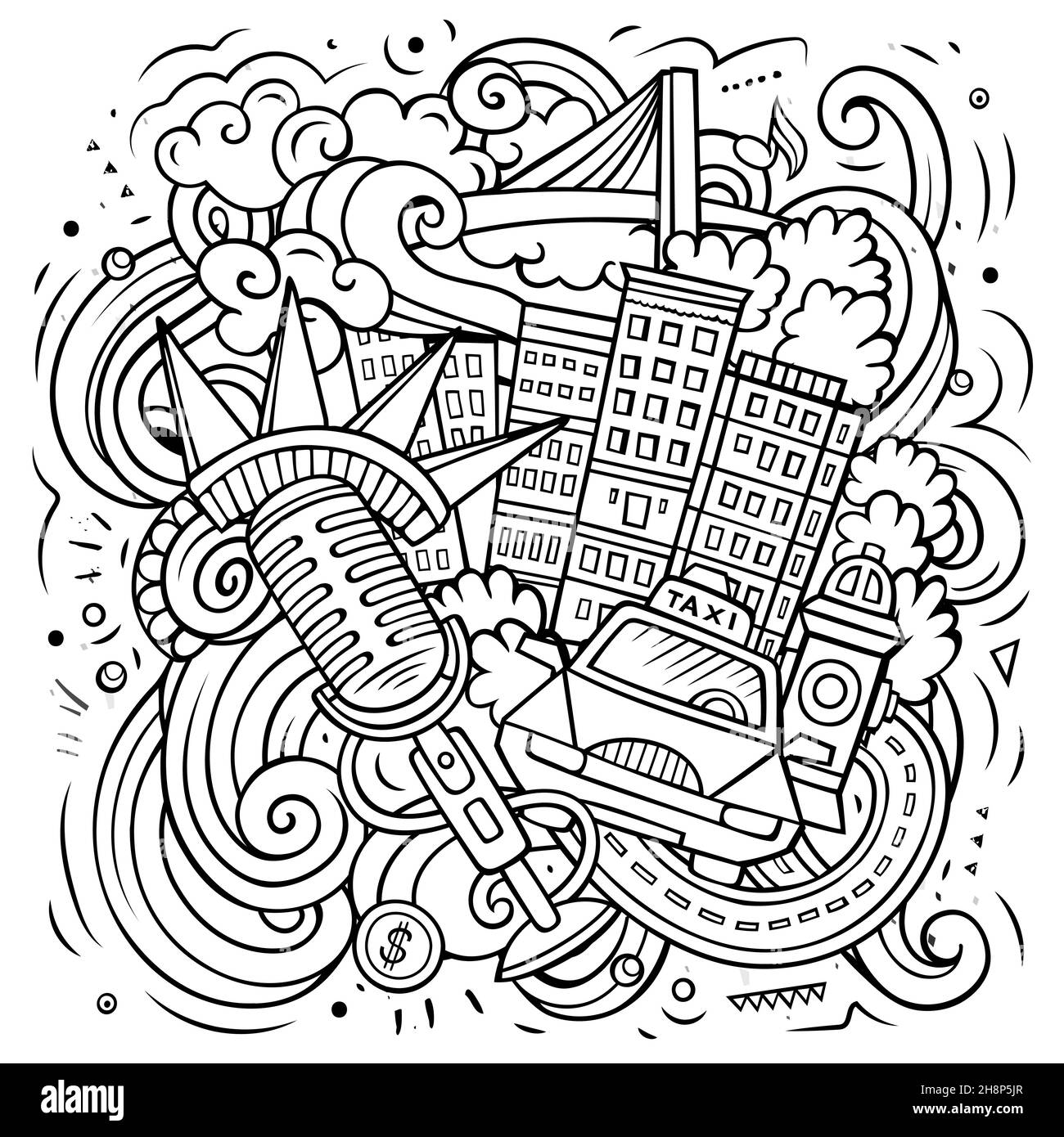 New York cartoon vector doodle illustration Stock Vector Image & Art ...