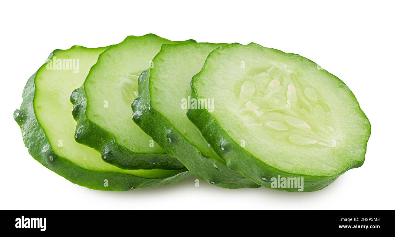 Fresh cucumber slice isolated on white background. Clipping Path. Full ...