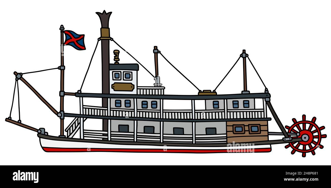 Hand drawing of a classic steam paddle riverboat Stock Photo - Alamy