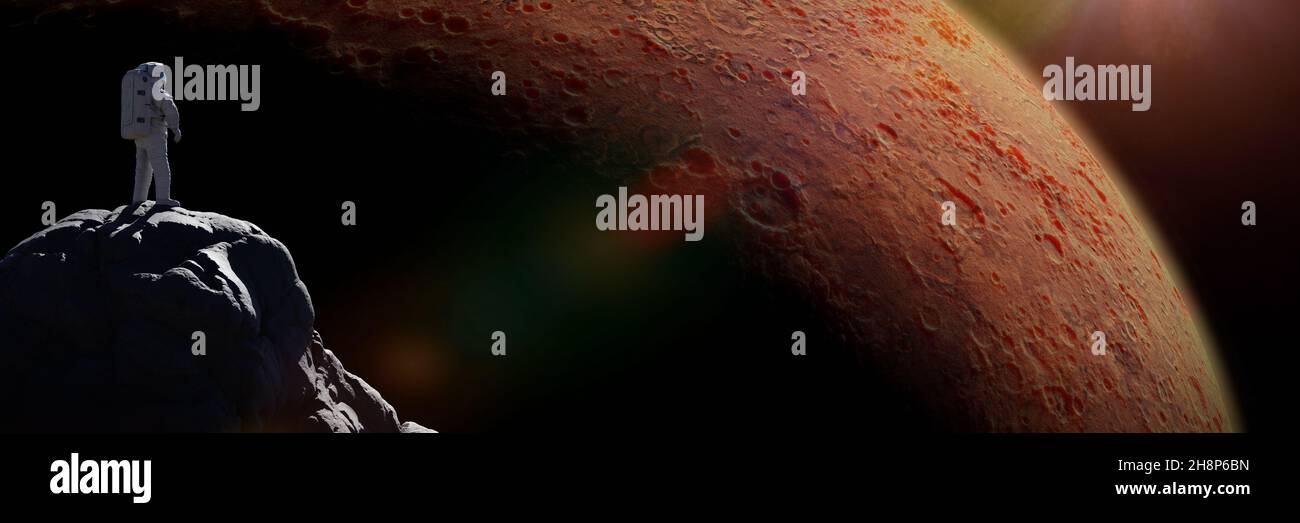 astronaut watching planet Mars from one of the martian moons Stock ...