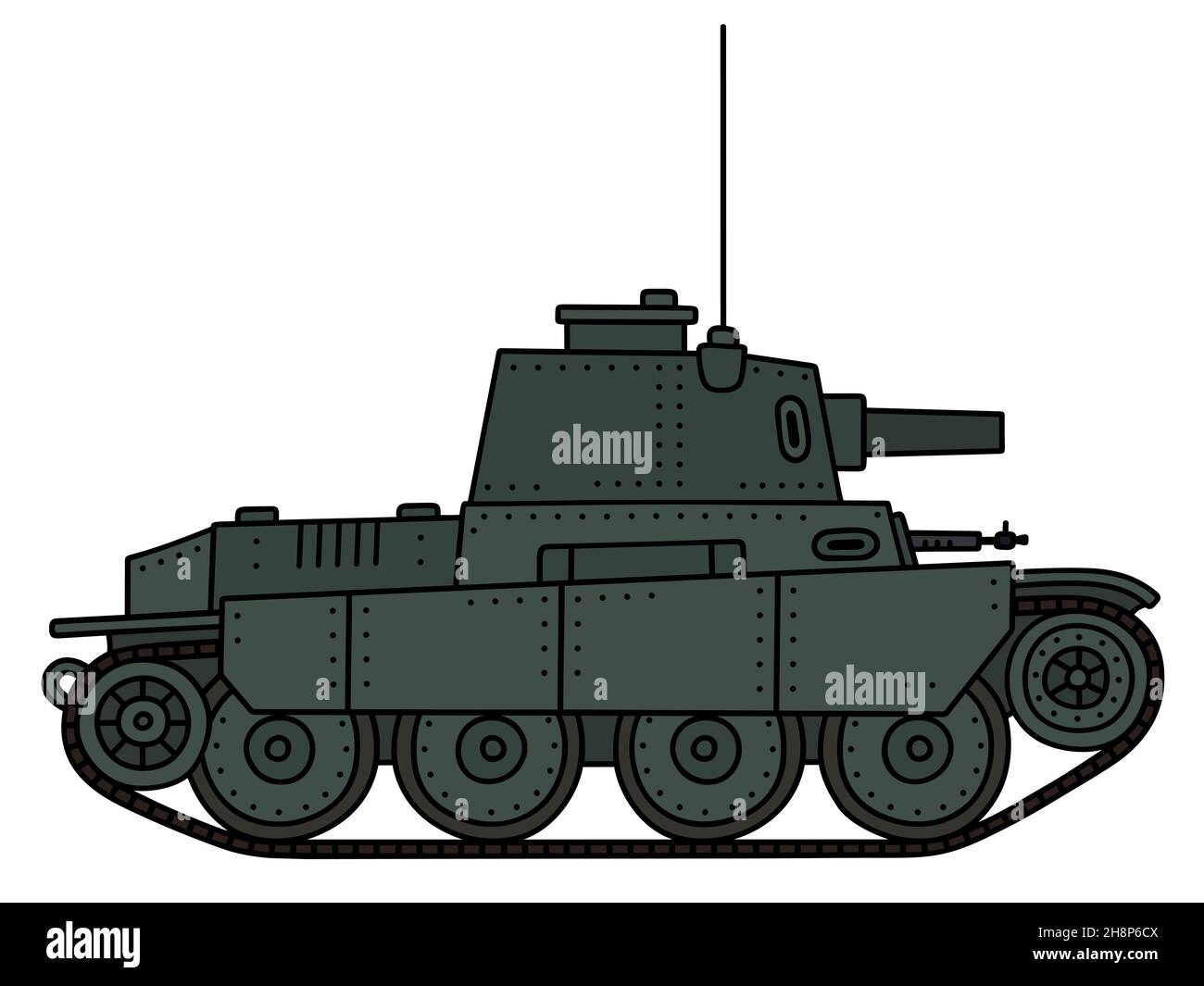 Hand drawing of a classic dark green tank Stock Photo - Alamy
