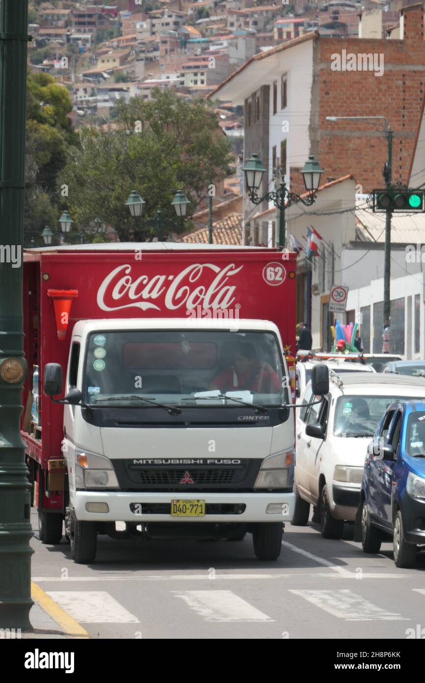 Coca Cola lorry in Cusco Peru drink parked red lorry delivering ...