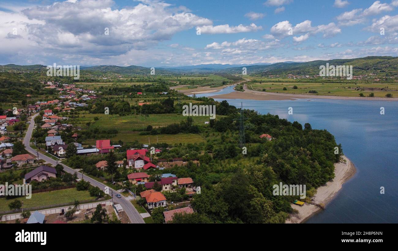 Aerial view of a village near Valcelele lake in Romania Stock Photo - Alamy