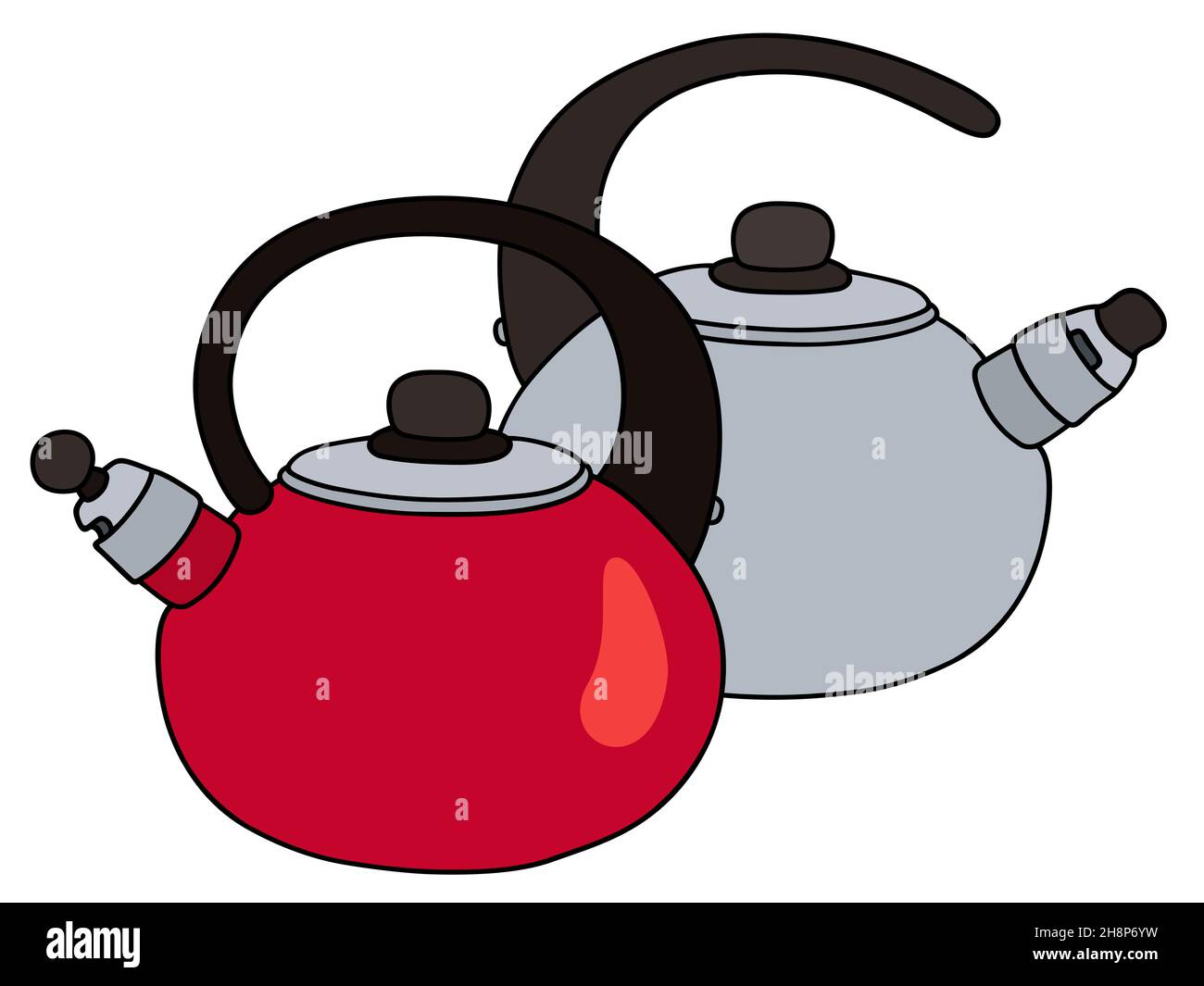 Hand drawing of red and steel teapots Stock Photo - Alamy
