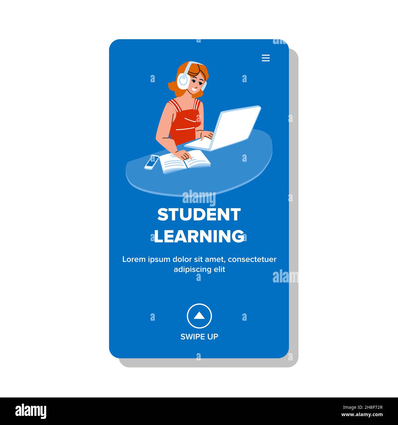 Girl Student Learning Lesson On Laptop Vector Stock Vector Image & Art ...