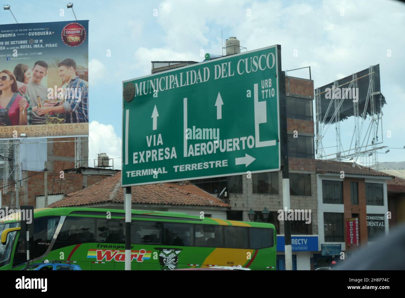 Street sign to the airport Cusco Peru terminal signs outside board ...