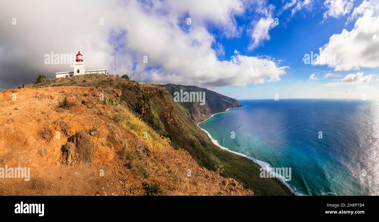 Sea scenery of Madeira island - impressive rocky mountains in western ...