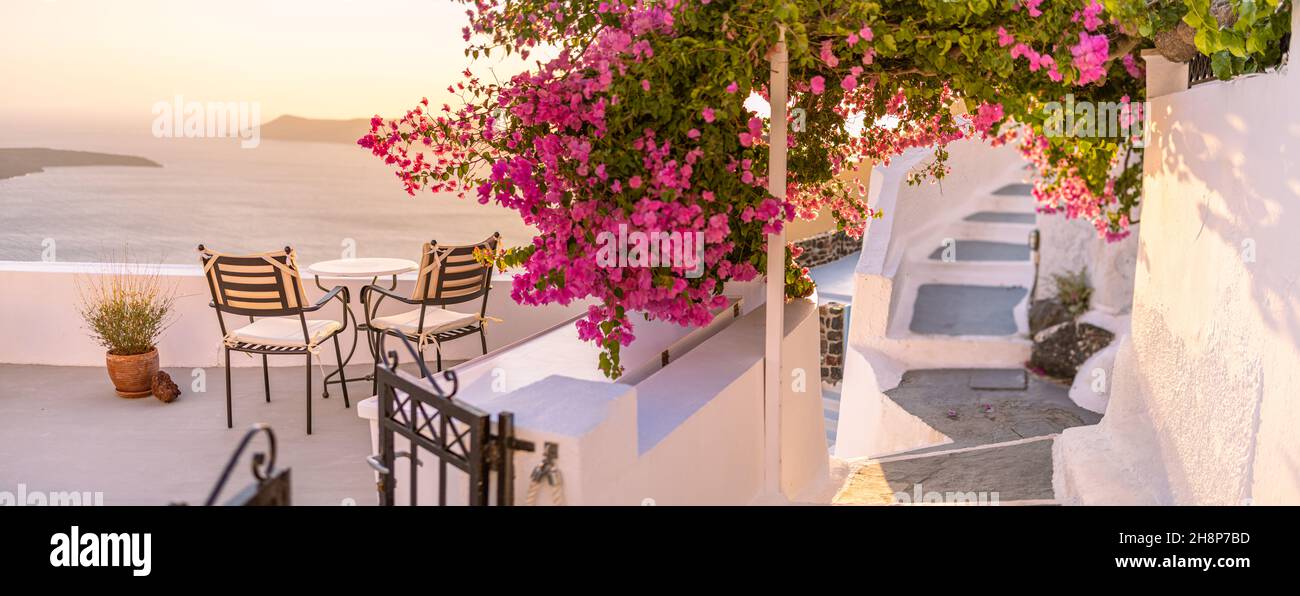 Beautiful view of Caldera and enjoying romantic scenery sunset Aegean ...