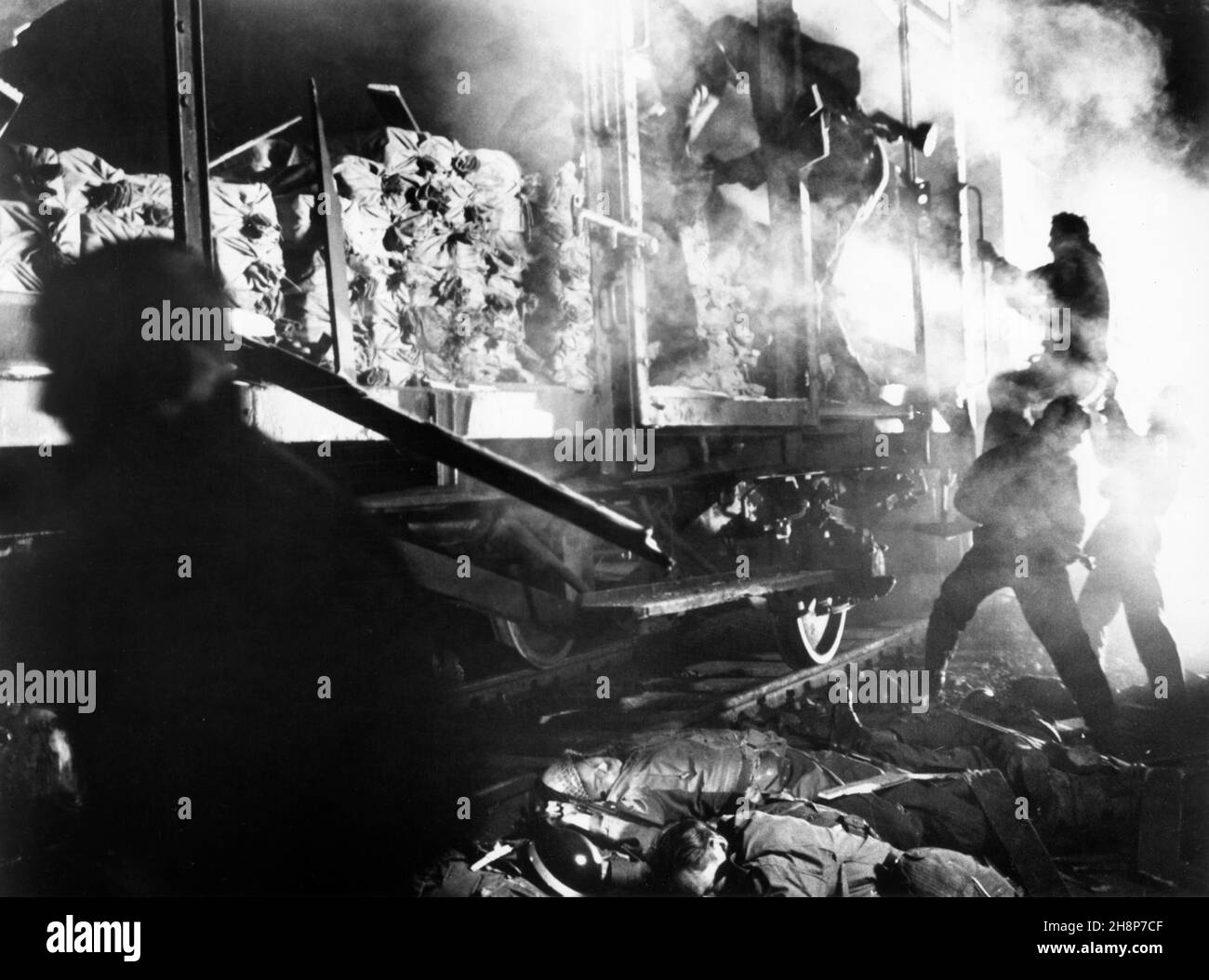 U.S. Army Train Ambush Scene, on-set of the Film, "Brass Target", MGM ...