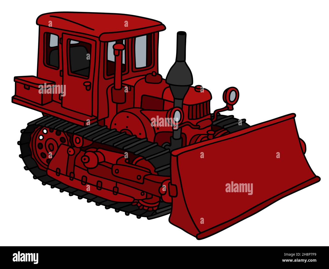 Hand drawing of a classic dark red bulldozer Stock Photo - Alamy