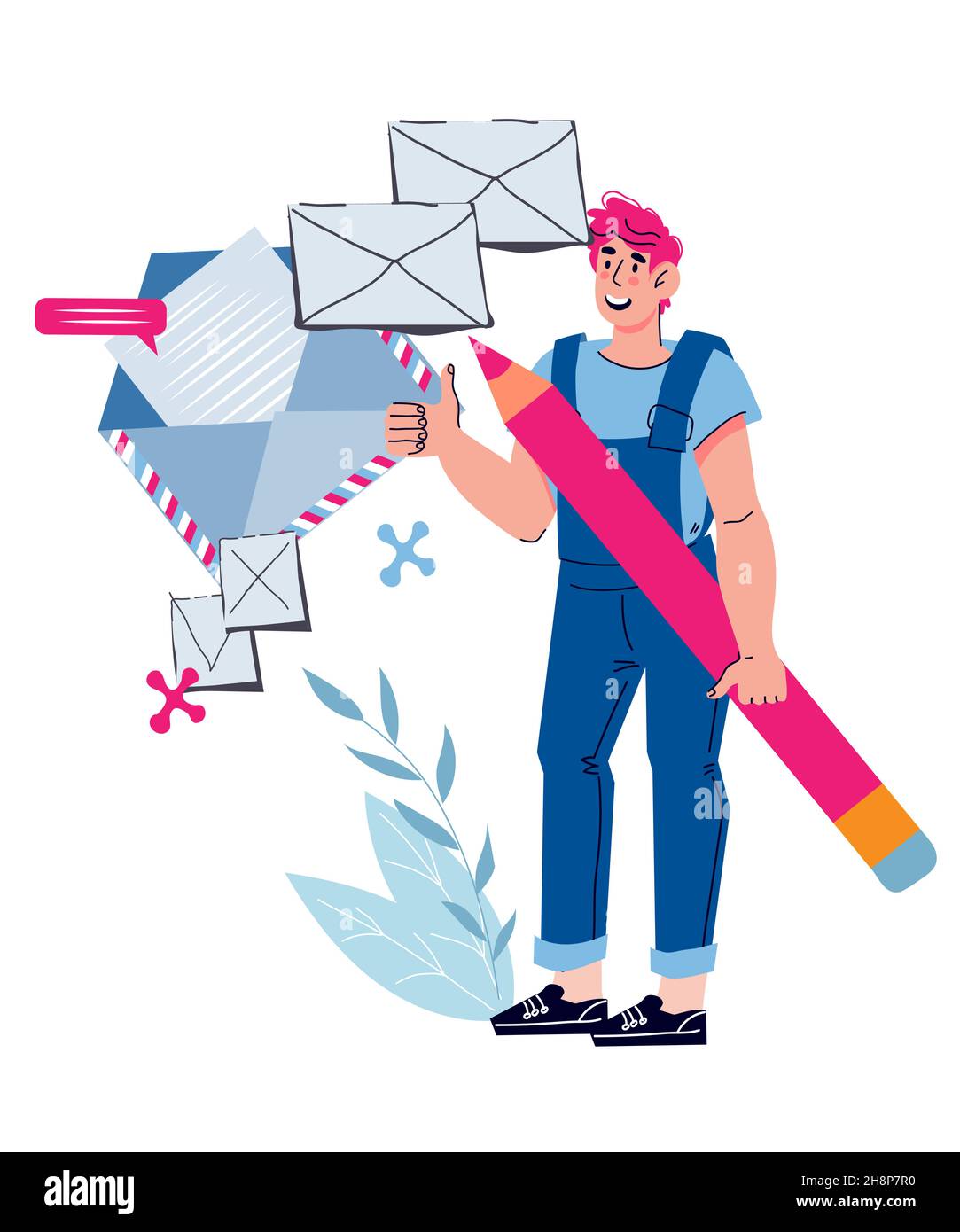 Man receives mail, postal letters in envelopes, flat vector ...