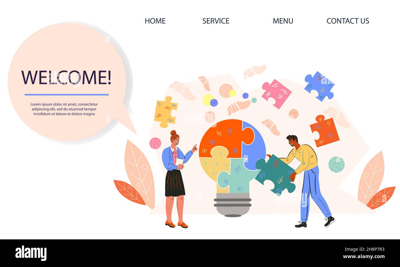 Business cooperation, collaboration and teamwork website banner, flat ...