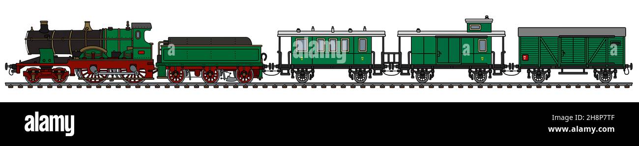 Hand drawing of a vintage green steam train Stock Photo - Alamy