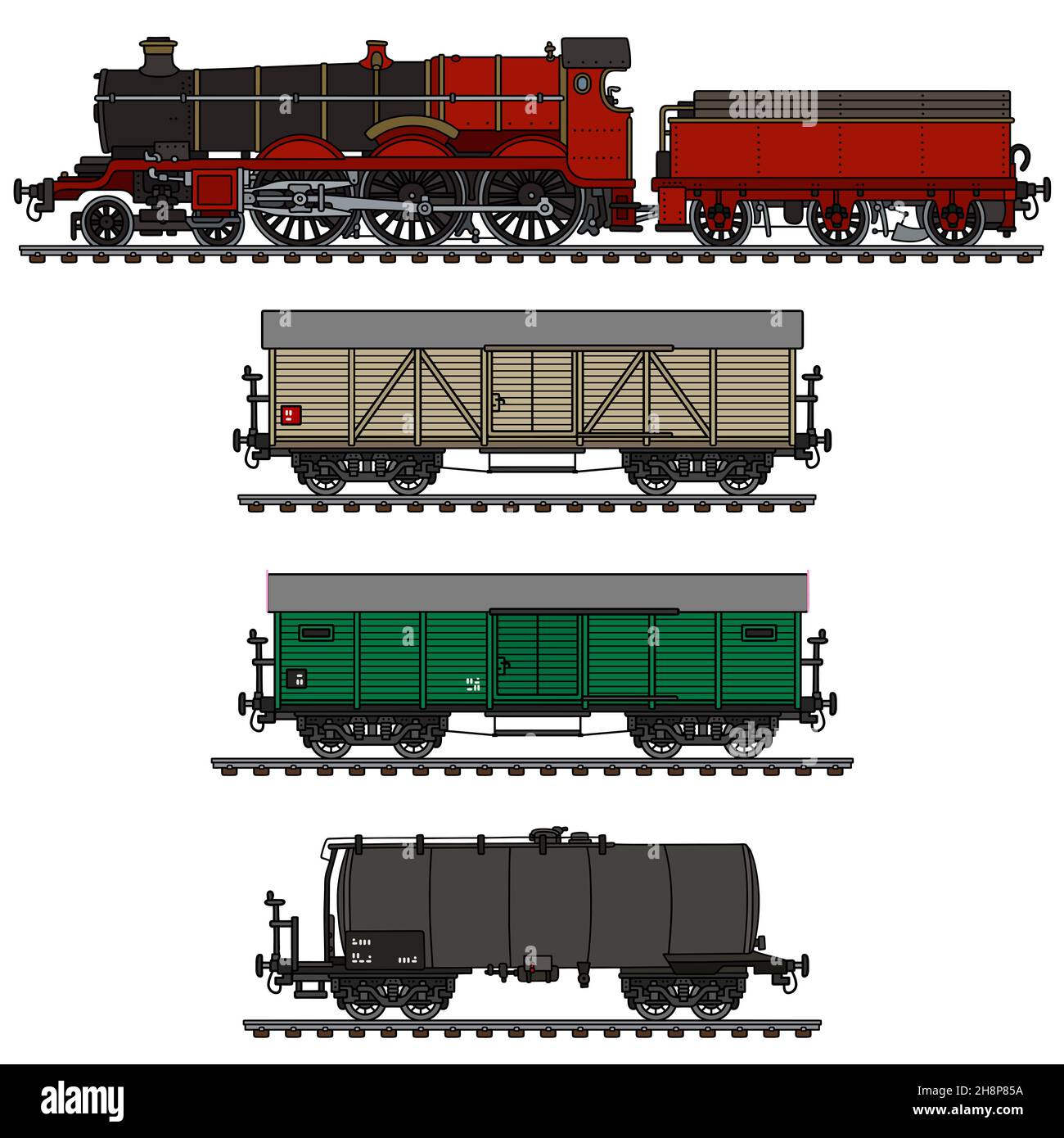 Hand drawing of a vintage freight steam train Stock Photo - Alamy