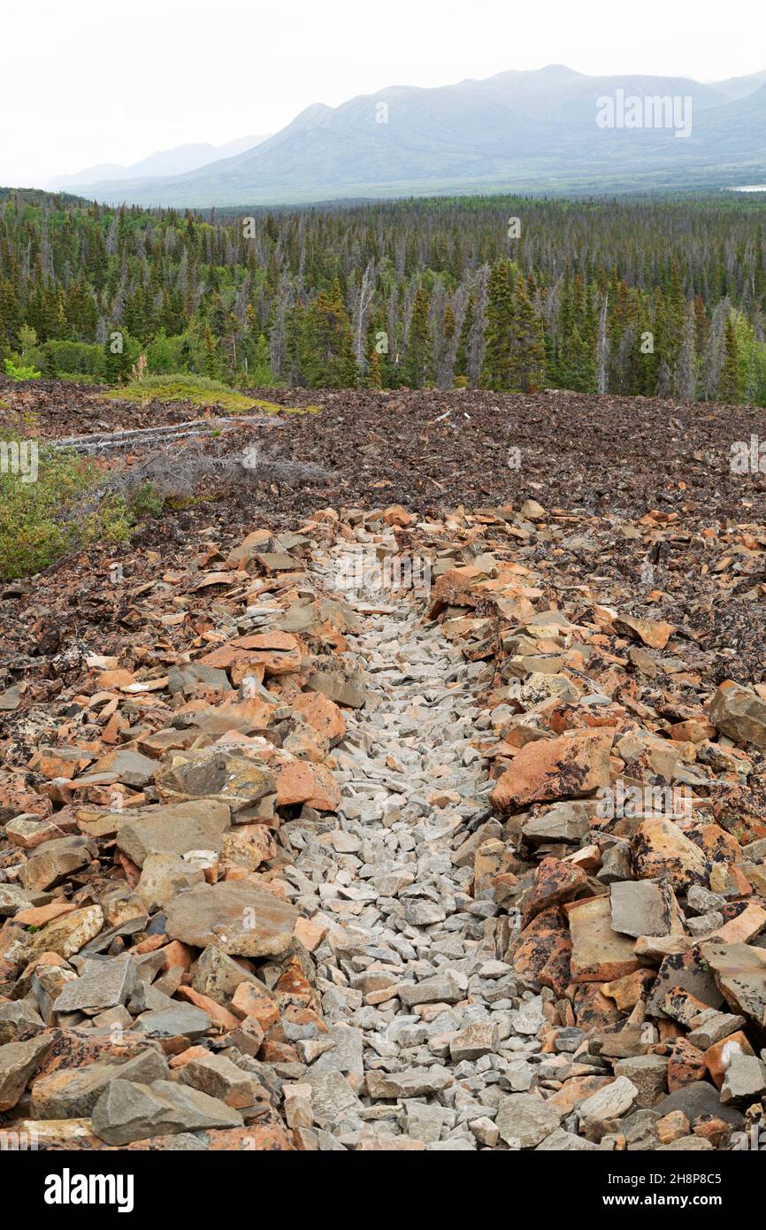 Trail along scree in Kluane National Park and Reserve in the Yukon ...