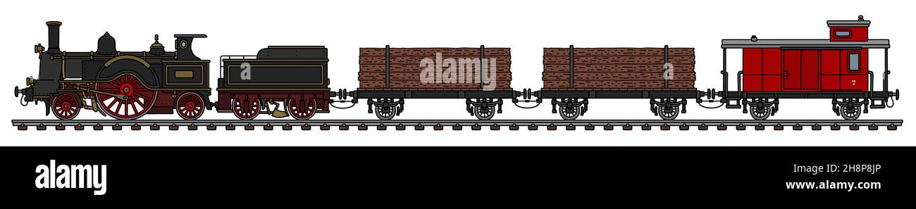 Hand drawing of a vintage steam timber train Stock Photo - Alamy
