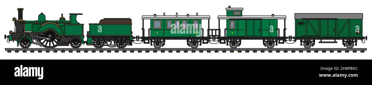 Hand drawing of a vintage green steam train Stock Photo - Alamy
