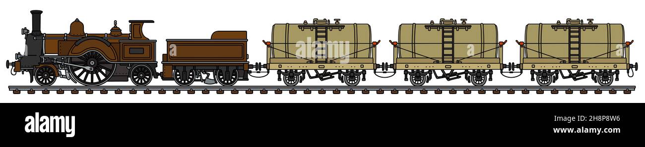 Hand drawing of a vintage steam tank train Stock Photo - Alamy