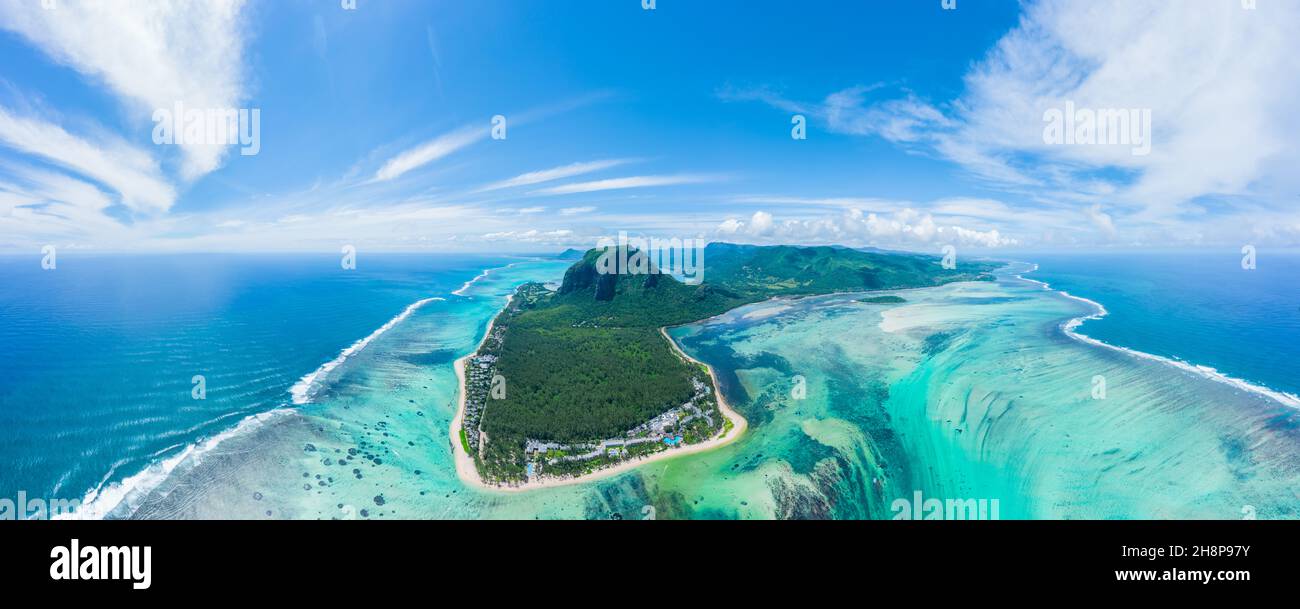 Aerial view of Mauritius island panorama and famous Le Morne Brabant ...