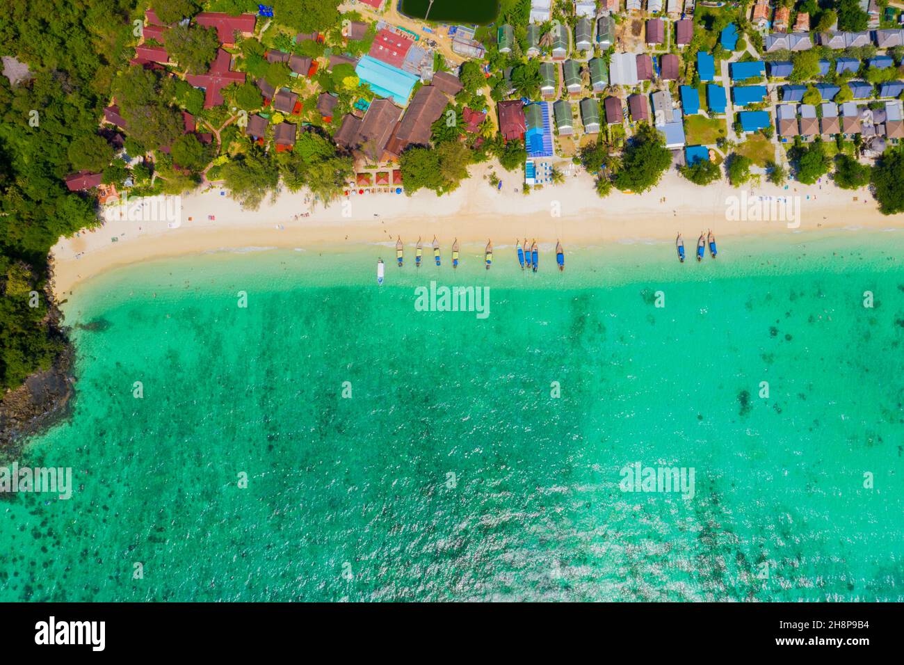 View from above, stunning aerial view of a beautiful tropical beach ...