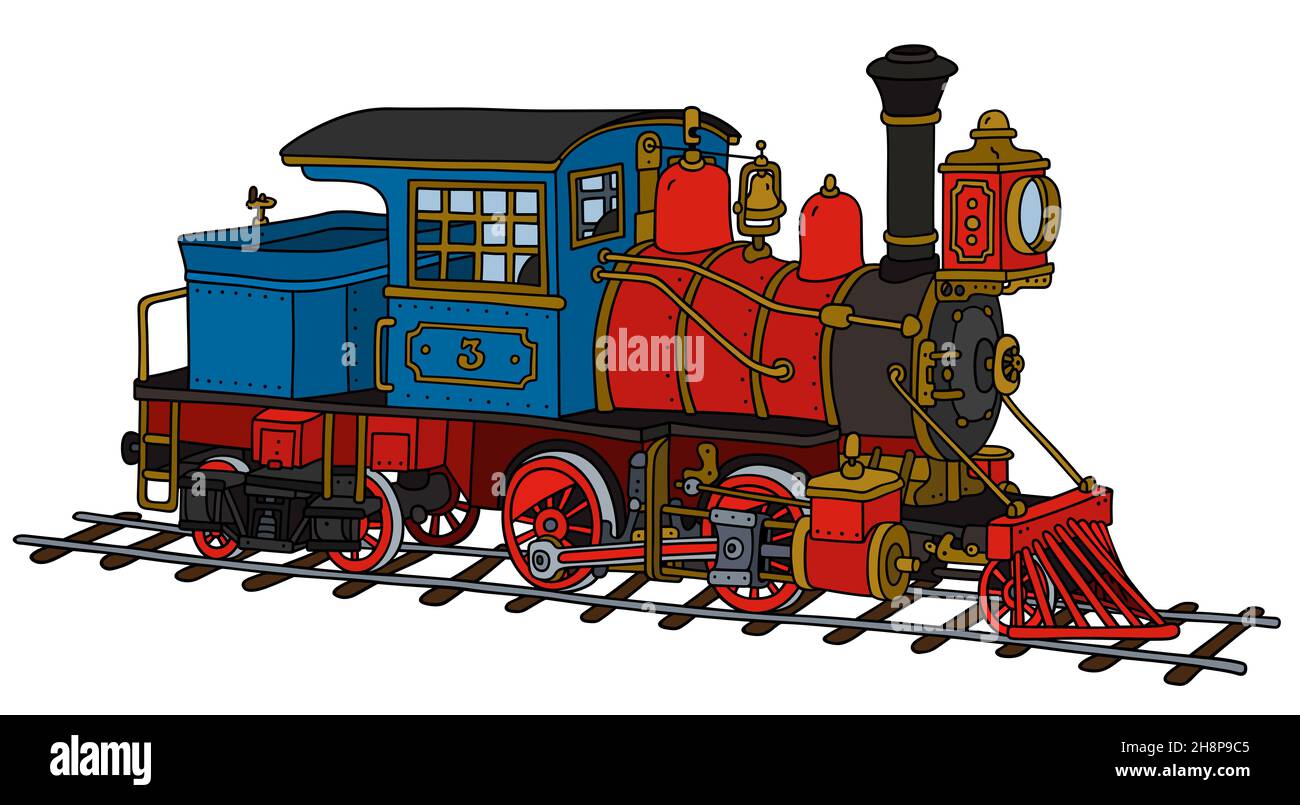 Hand drawing of a funny vintage american steam locomotive - not a real ...