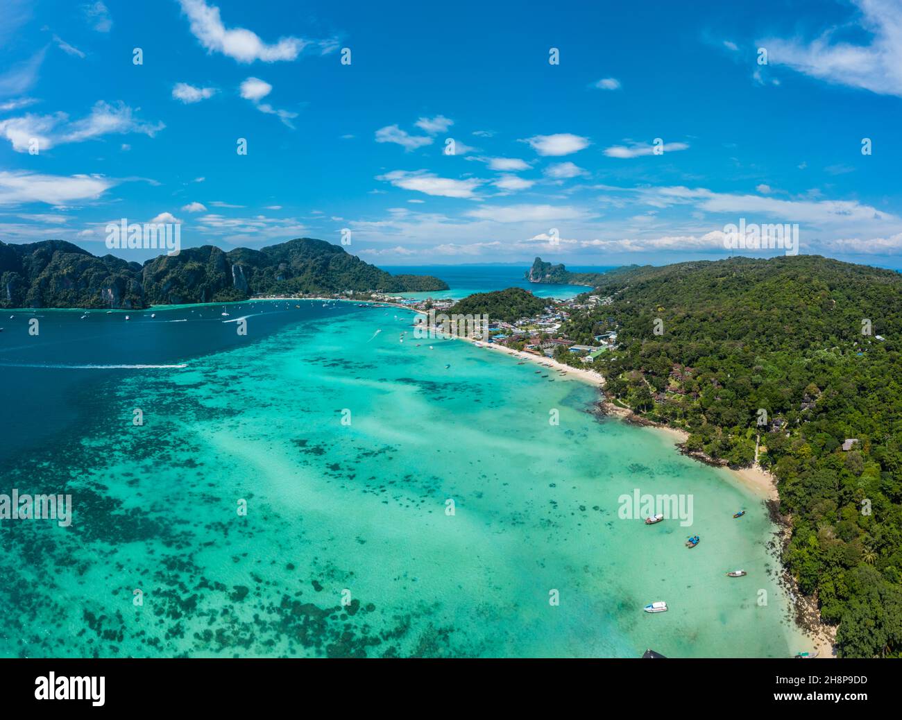 Top view of tropical island with limestone rocks and blue clear water ...
