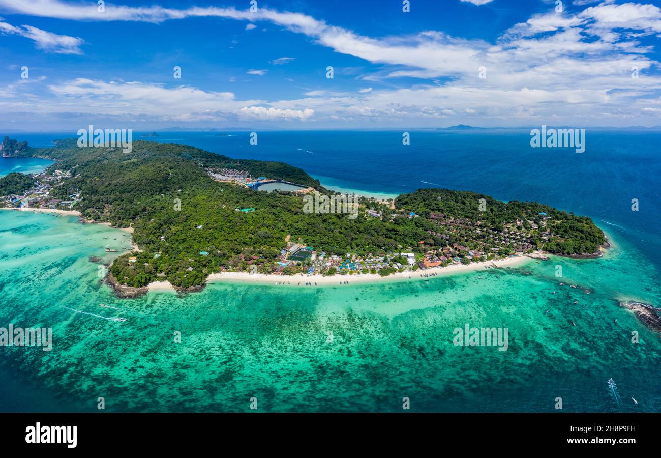 Top view of tropical island with limestone rocks and blue clear water ...