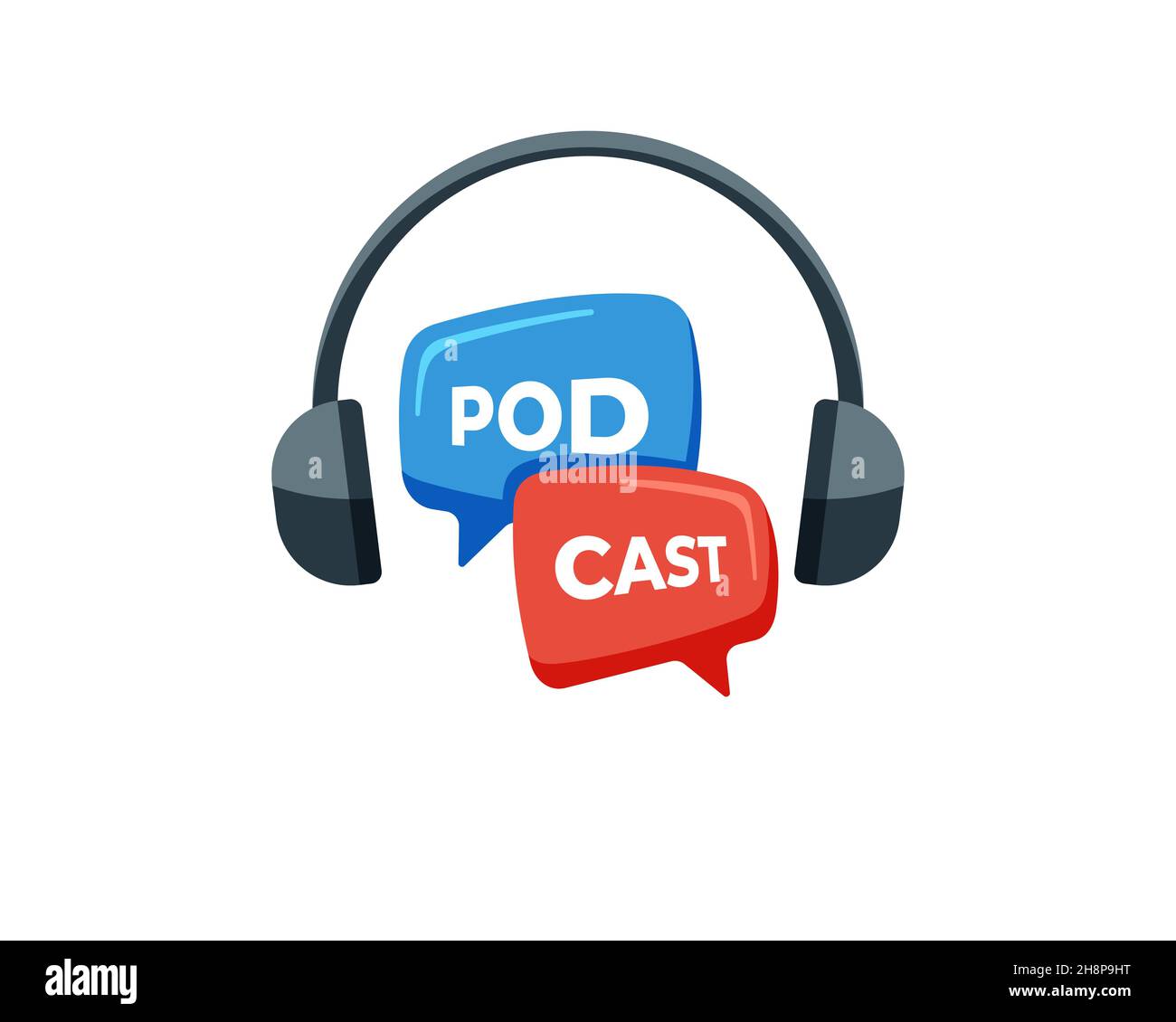 Radio broadcast studio logo. Headphones with chat speech bubbles and ...