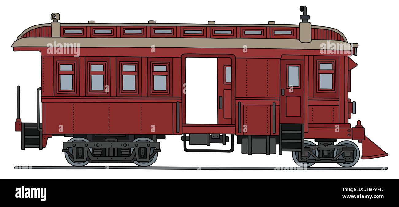 Hand drawing of a vintage dark red motor passenger train Stock Photo ...