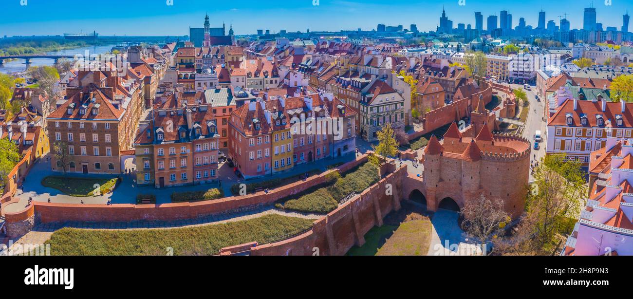 Warsaw, Poland Historic cityscape skyline roof with colorful ...