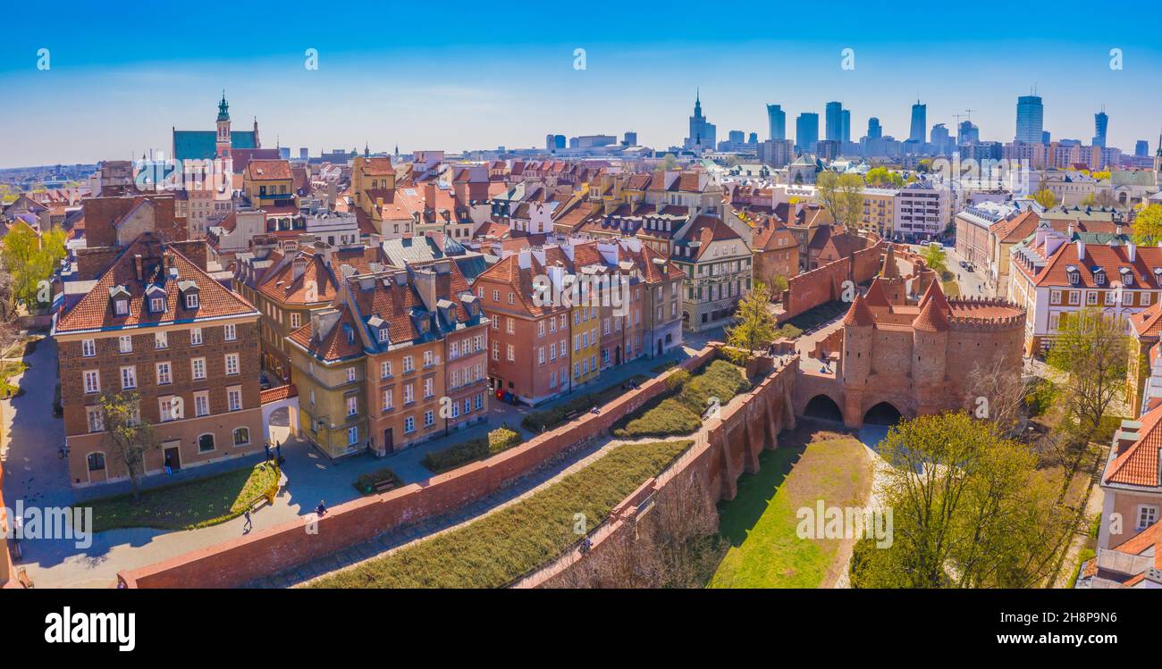 Warsaw, Poland Historic cityscape skyline roof with colorful ...