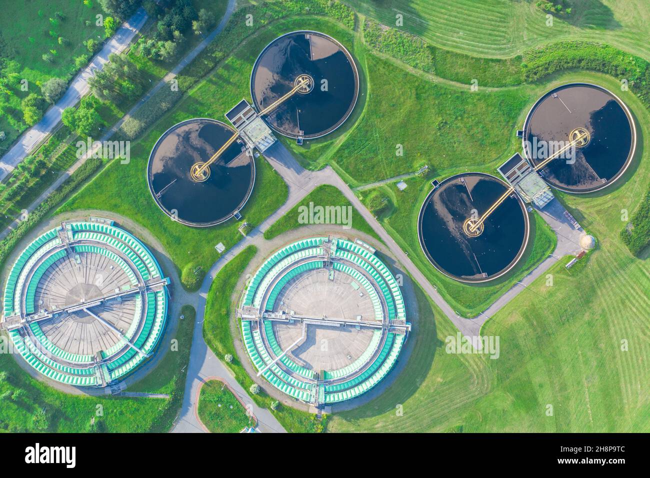 Aerial view of modern industrial sewage treatment plant Stock Photo - Alamy
