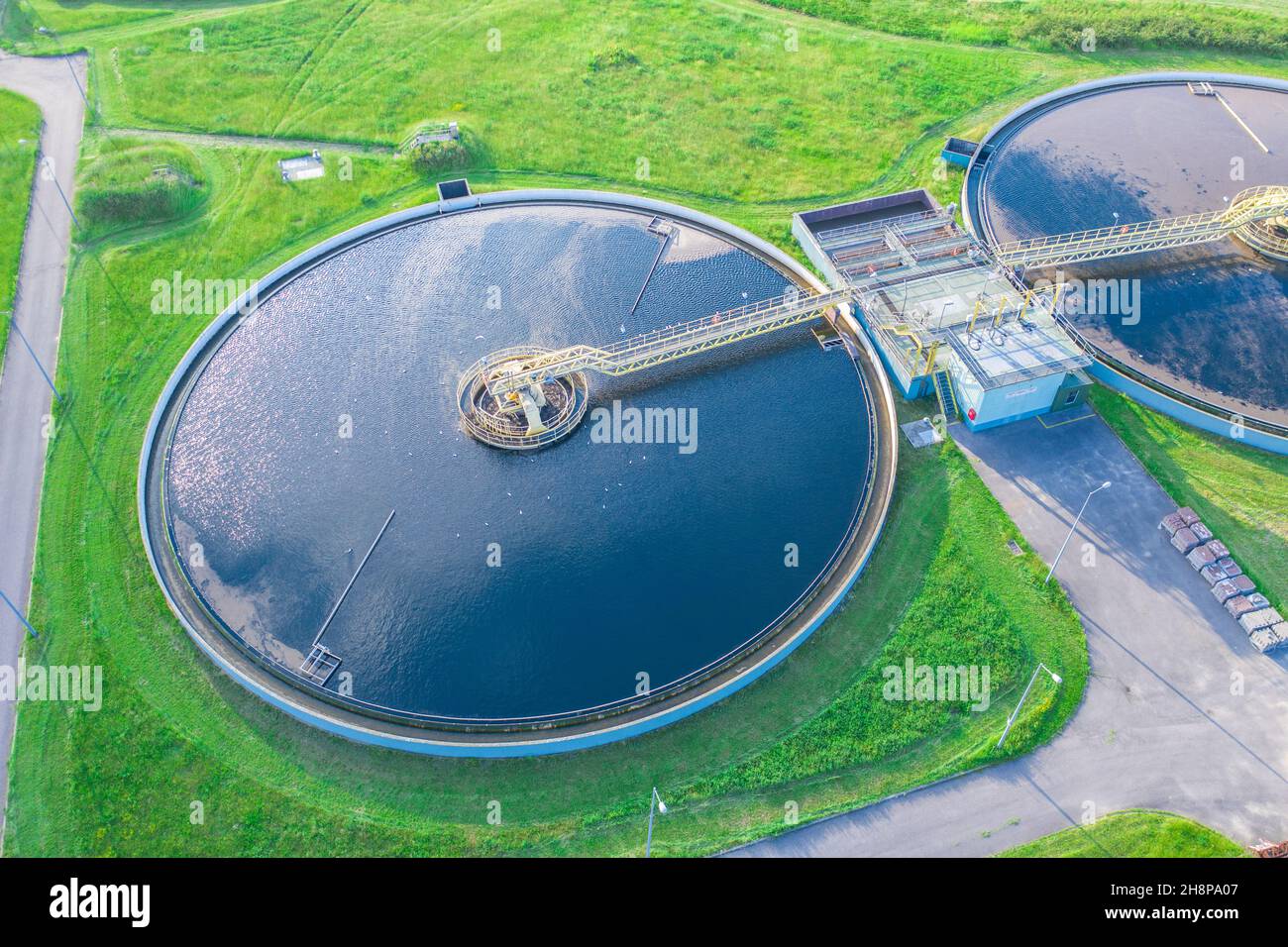 Aerial view of modern industrial sewage treatment plant Stock Photo - Alamy
