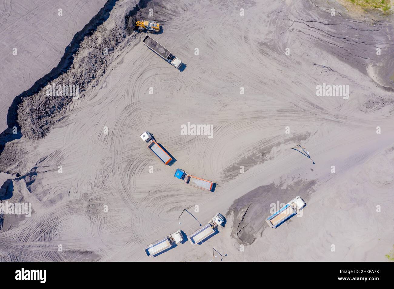 Aerial view of sand mining operation extracting a range of mineral ...