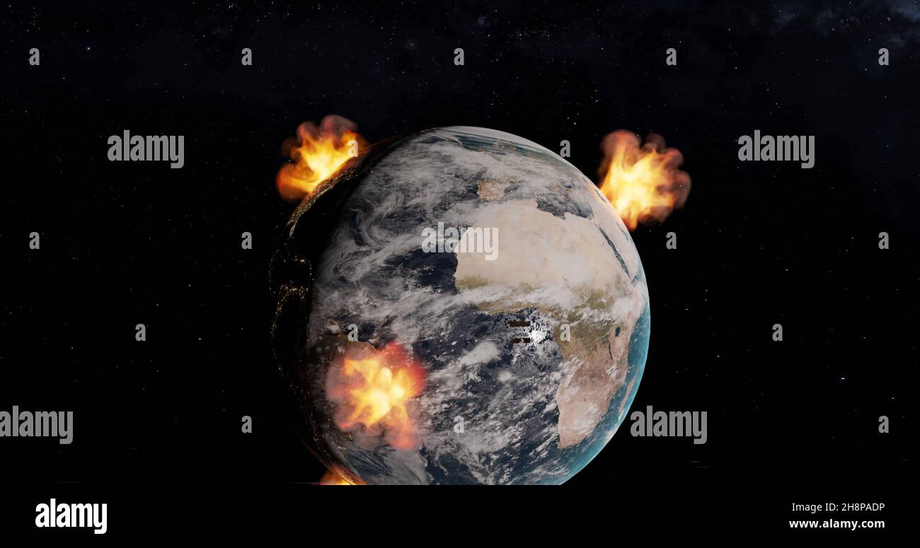 Explosions on planet earth A global catastrophe 3d-rendering Stock ...