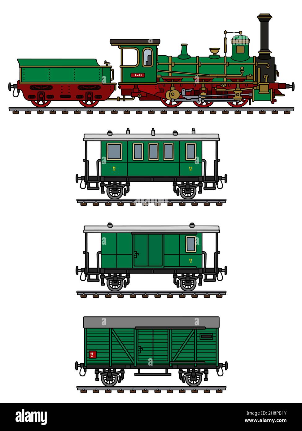 Green engine and red carriage Cut Out Stock Images & Pictures - Alamy