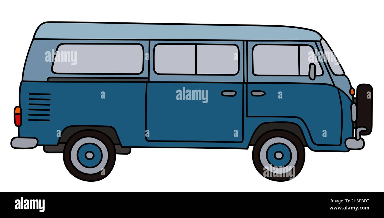 Hand drawing of a classic blue minivan Stock Photo - Alamy