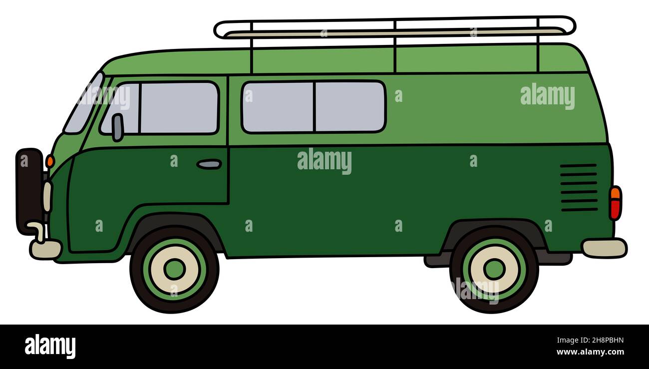 Hand drawing of a retro green minivan Stock Photo - Alamy