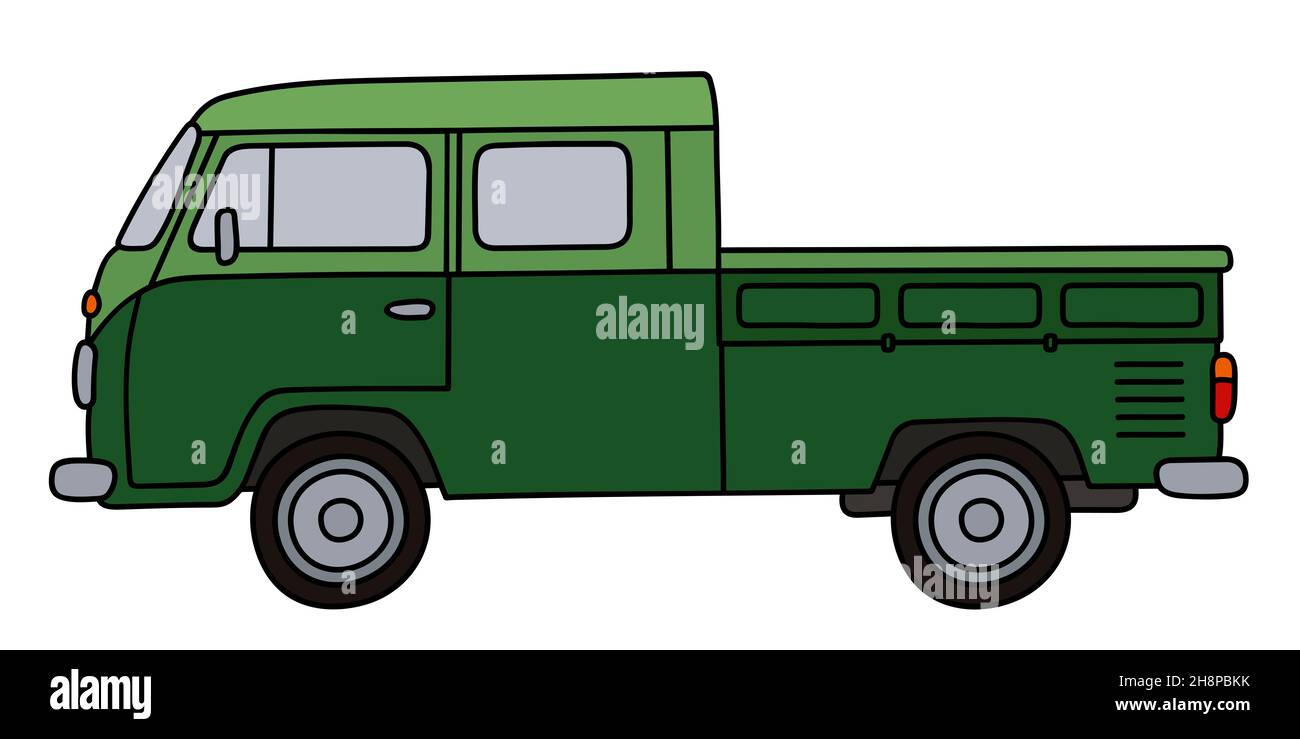 Hand drawing of a classic green double cab small truck Stock Photo - Alamy
