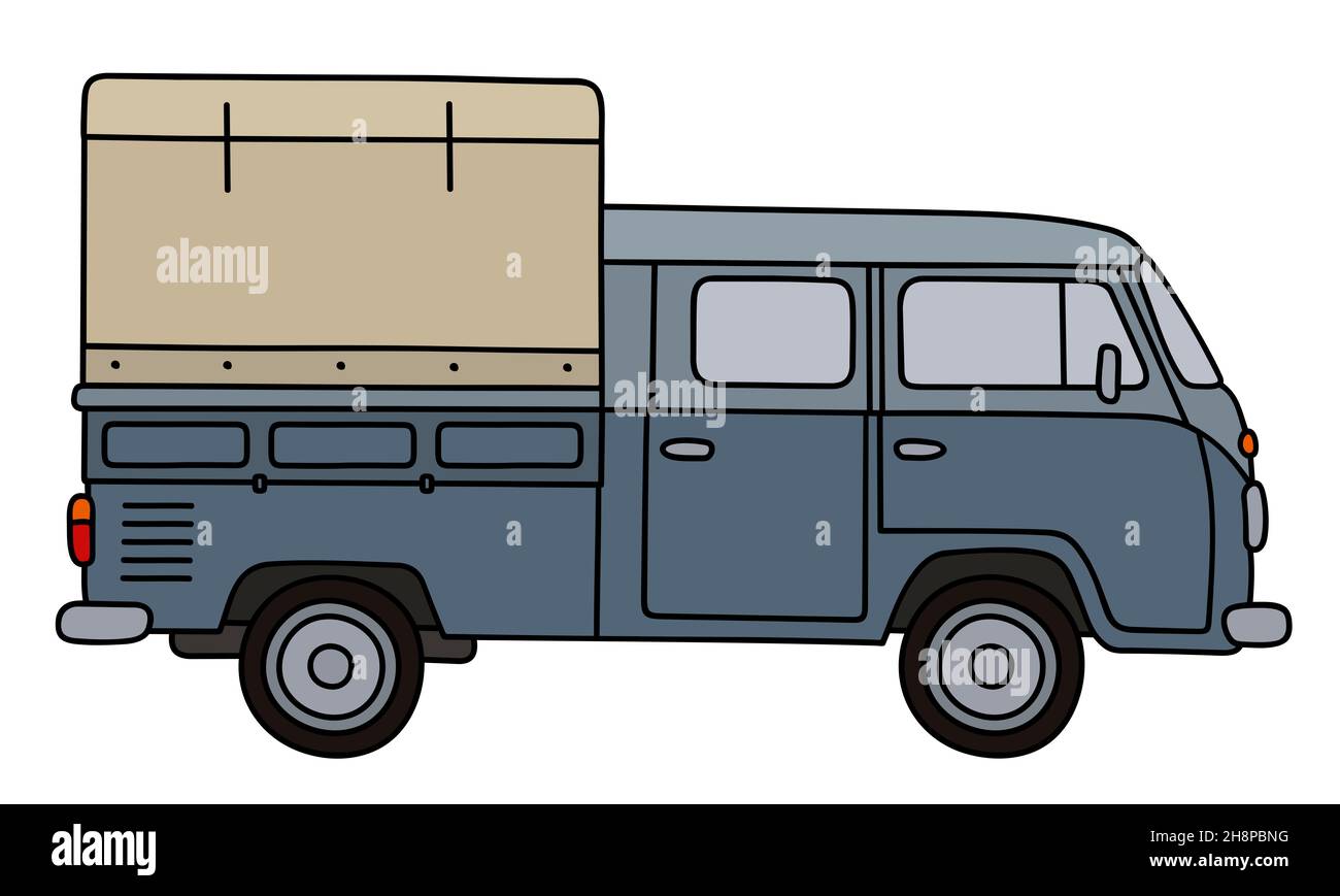 Hand drawing of a classic gray small delivery car Stock Photo - Alamy