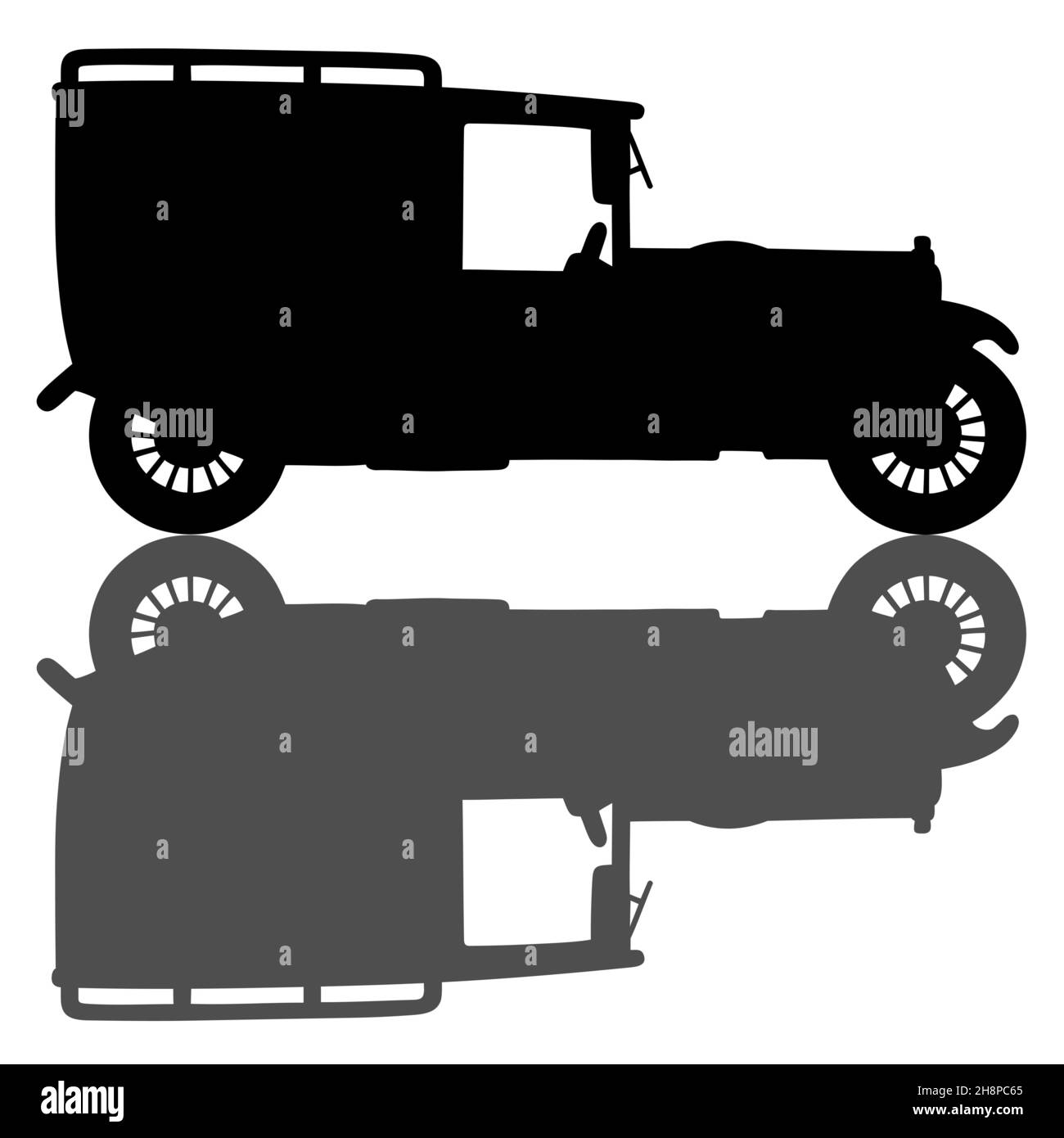 Hand drawing of a black silhouette of a vintage van with a shadow Stock ...
