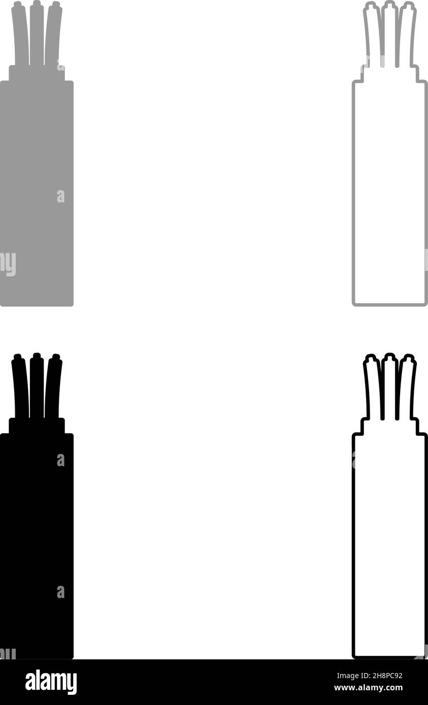 Wire Cord electrical cable curved power optical fibre set icon grey ...