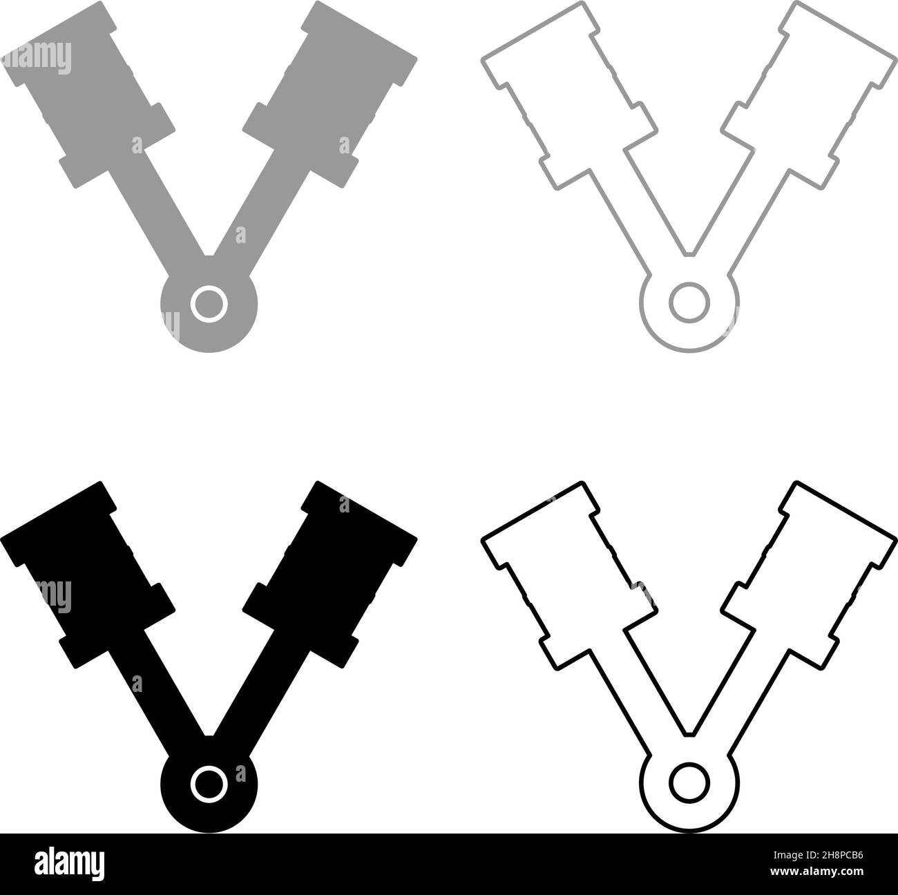 Pistons of engine two items with rods aligned for car crankshaft ...