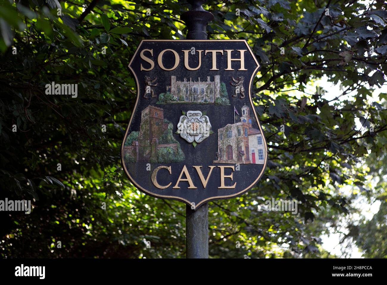 A sign for South Cave,East riding of Yorkshire along the route of the ...