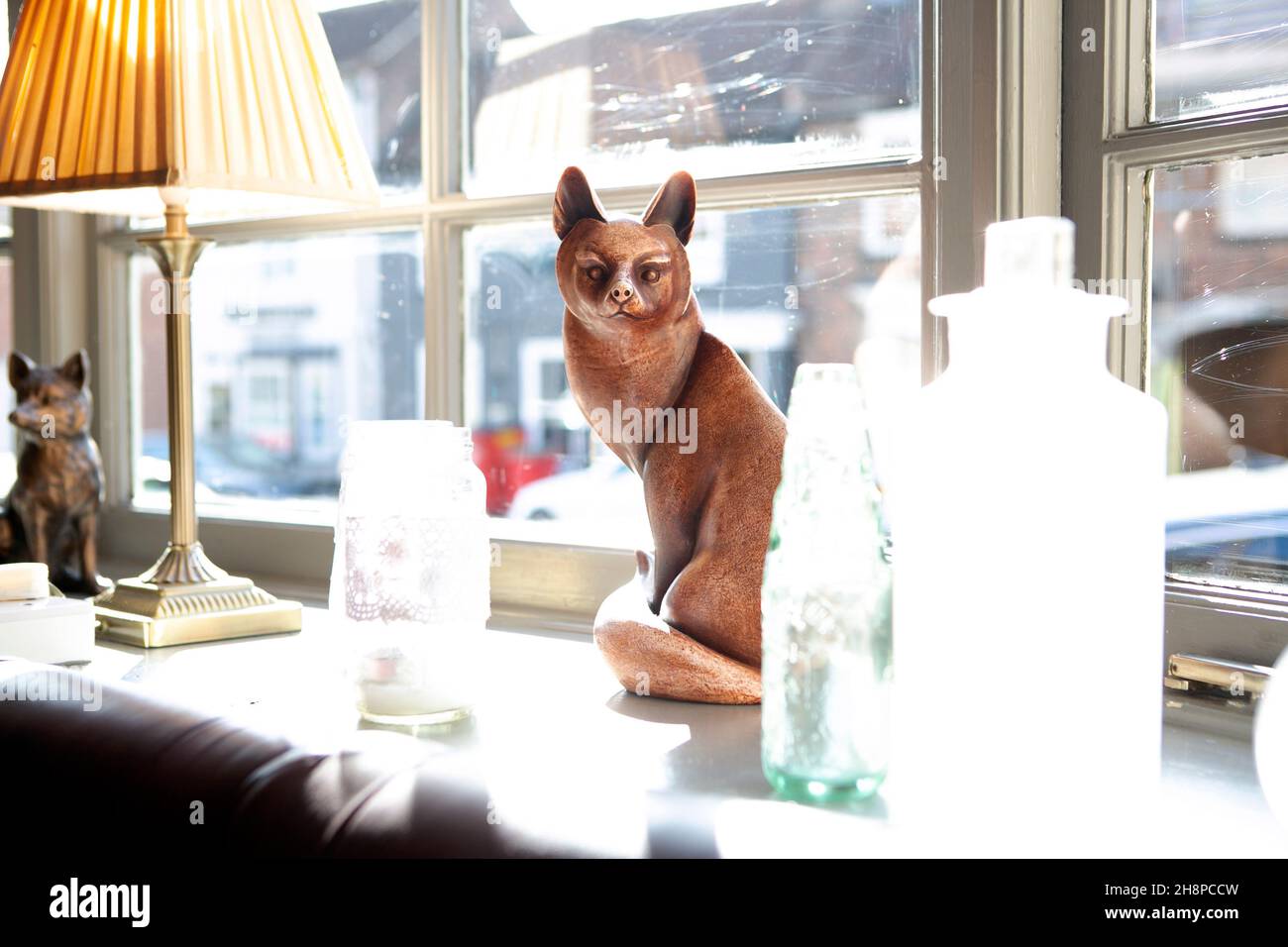 A Fox sits in the window of the Fox and Coney pub in South Cave,East ...