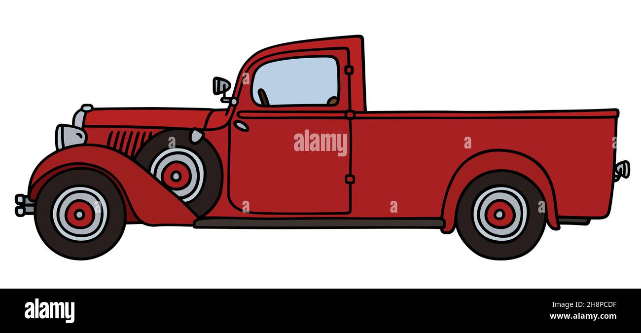 Hand drawing of a vintage red small delivery truck Stock Photo - Alamy
